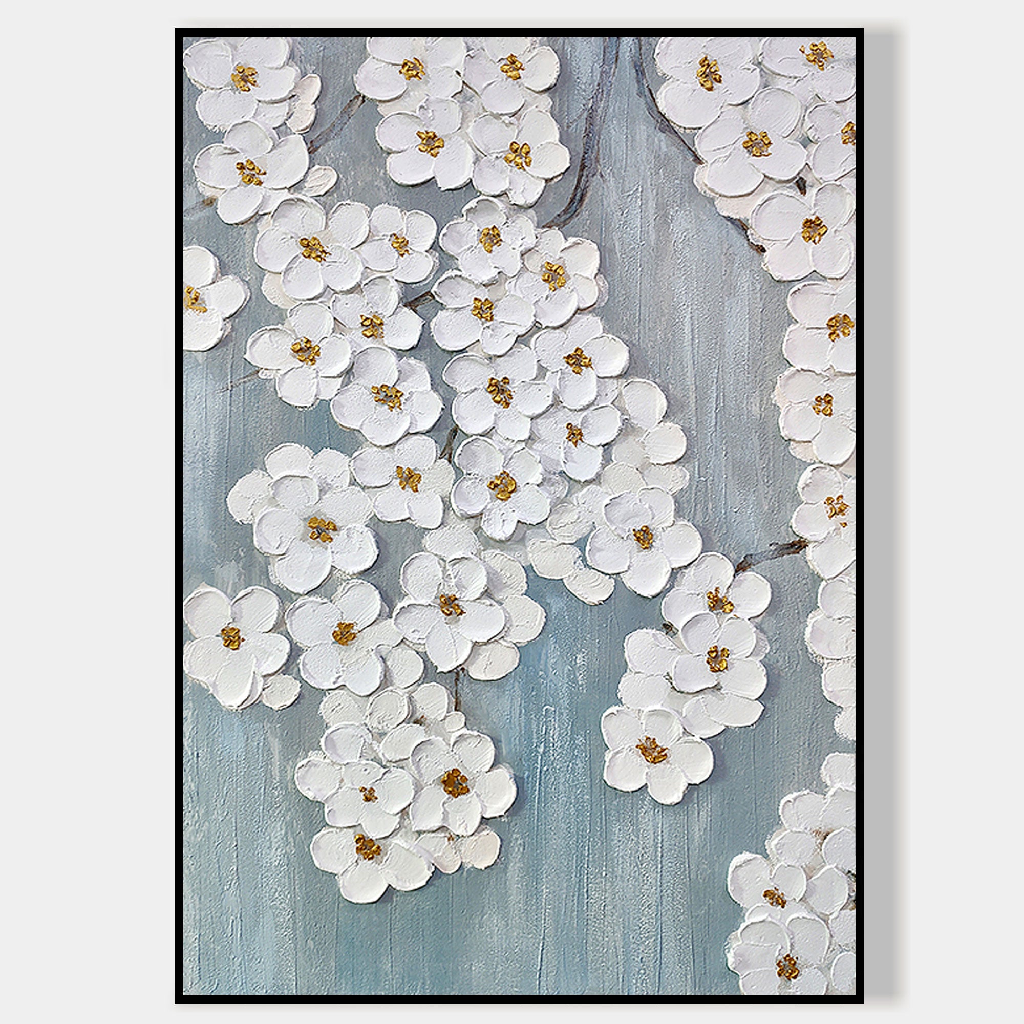 3D White Flower Texture Wall Decor Painting