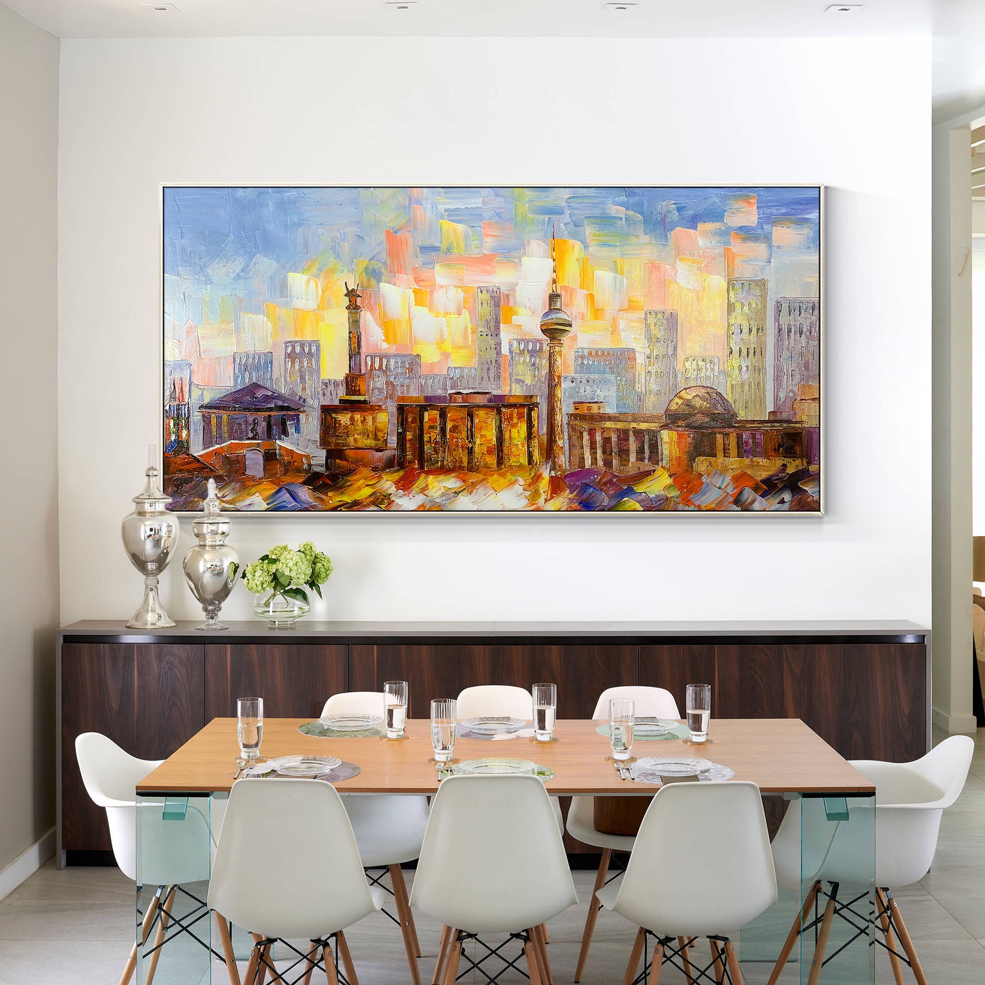 Berlin Skyline Oil Painting – Bold Urban Wall Art