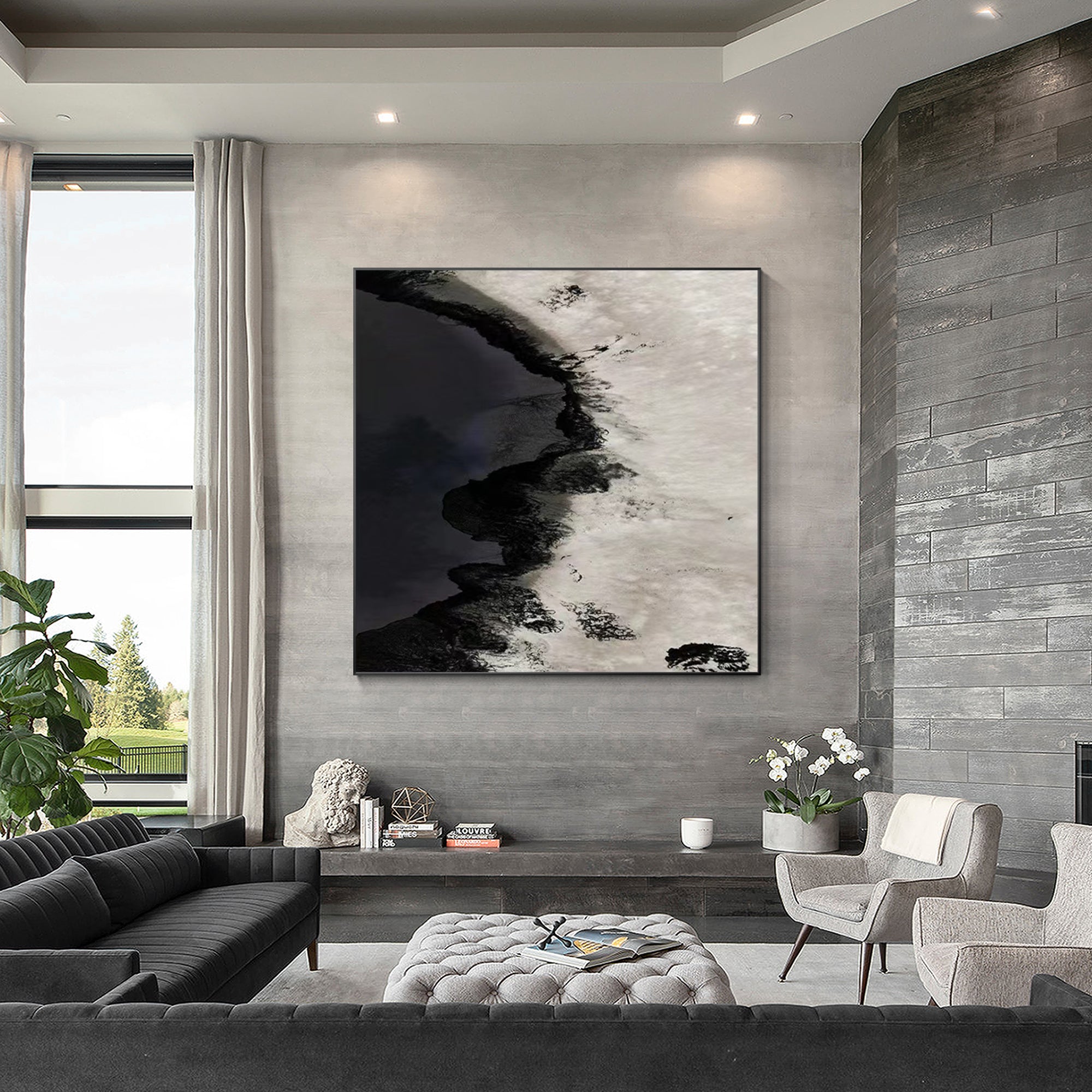 Abstract Black & Gray Painting – Modern Textured Wall Art