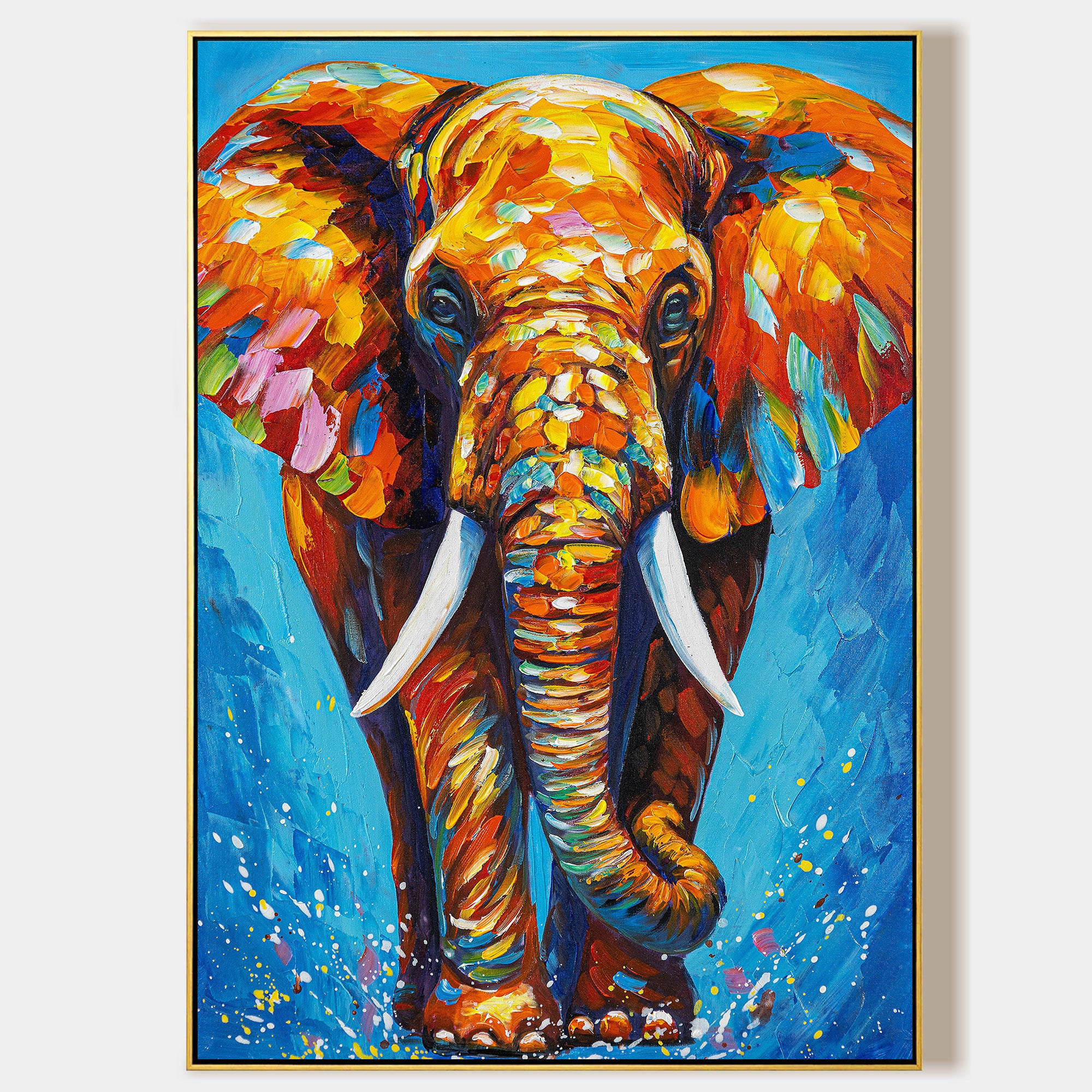 Original Colorful Elephant Wall Art decor – Textured Animal Painting