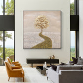 Gold Tree of Life Oil Painting – Luxury Square Nature Wall Art