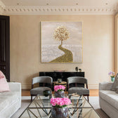 Gold Tree of Life Oil Painting – Luxury Square Nature Wall Art