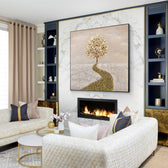 Gold Tree of Life Oil Painting – Luxury Square Nature Wall Art