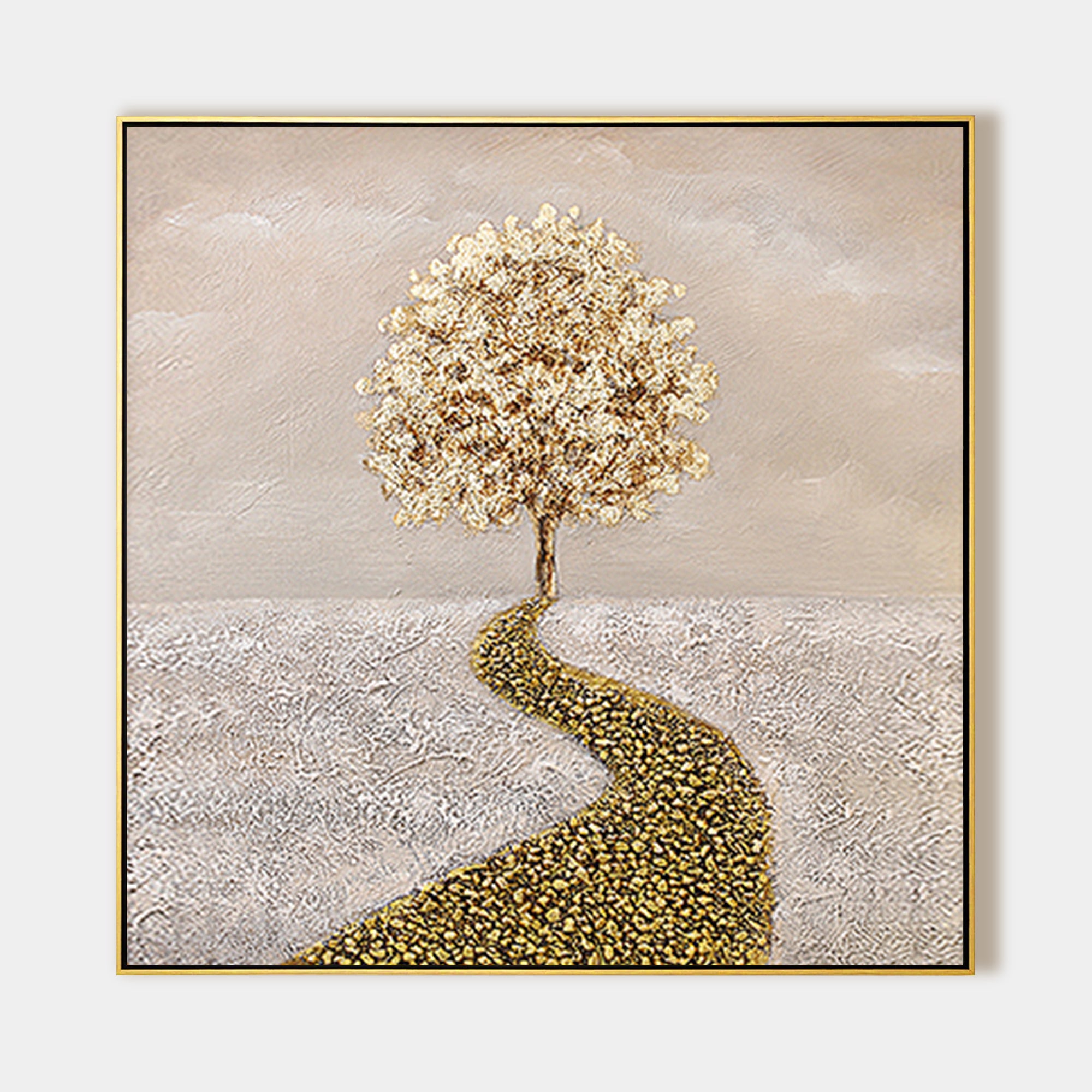 Gold Tree of Life Oil Painting – Luxury Square Nature Wall Art