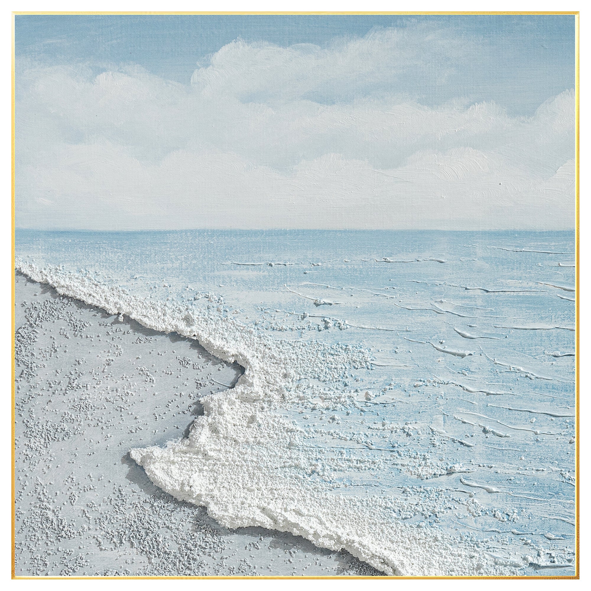 Light Blue Gray Ocean Art 3DTexture Seascape Painting for Living Room