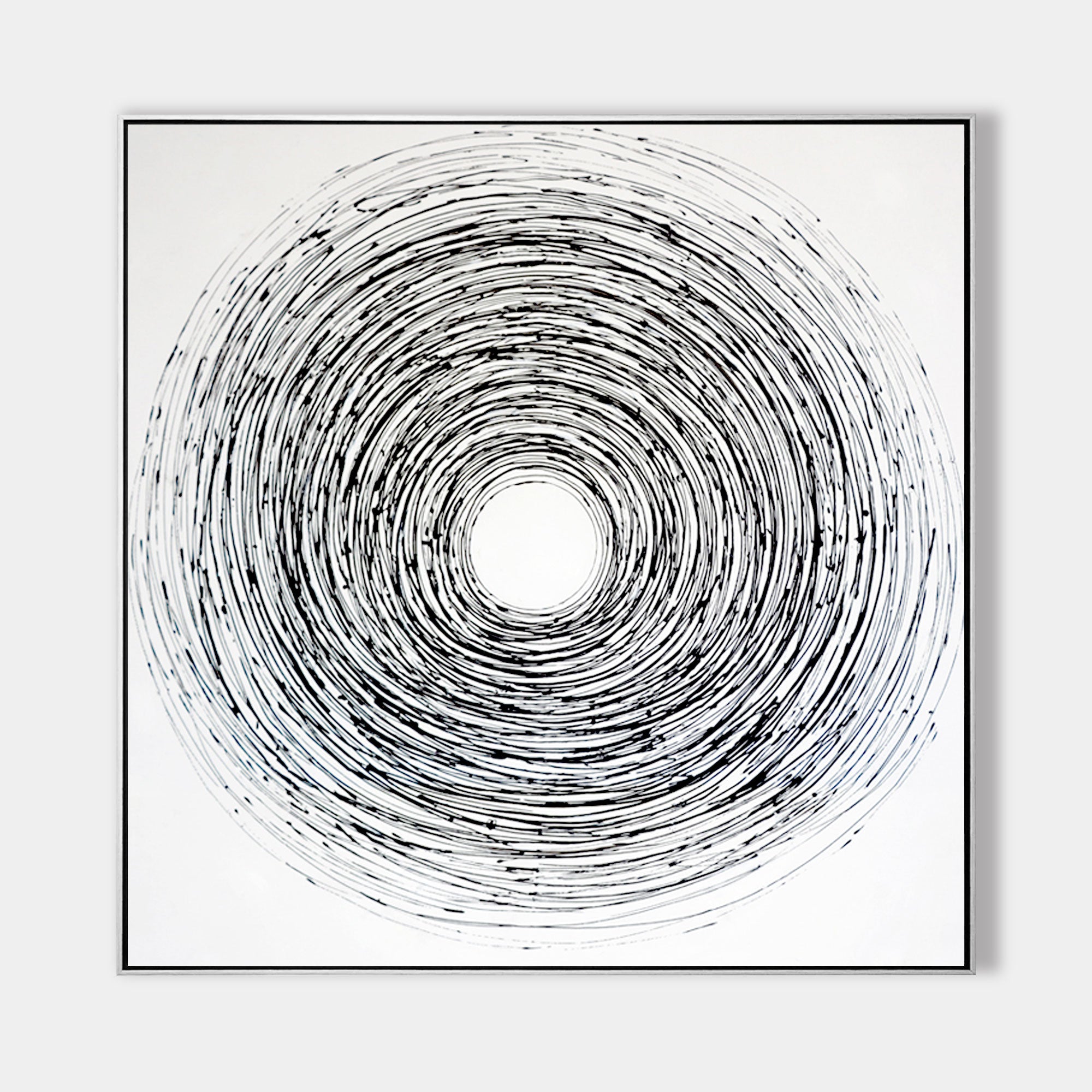Modern Abstract Oil Painting – Black Round Lines Wall Art