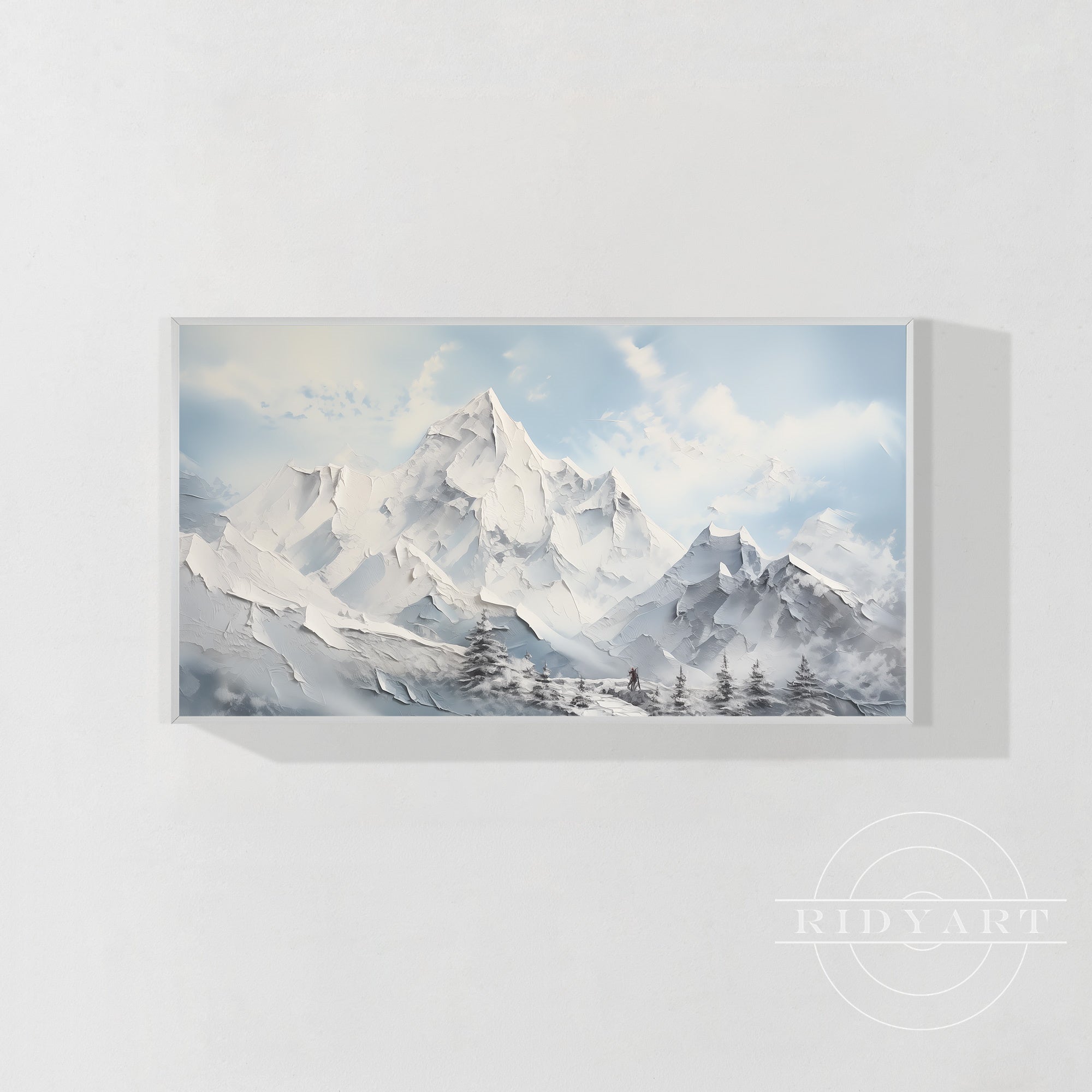 Abstract Snow Mountain Wall Art – Long Textured Winter Landscape Painting