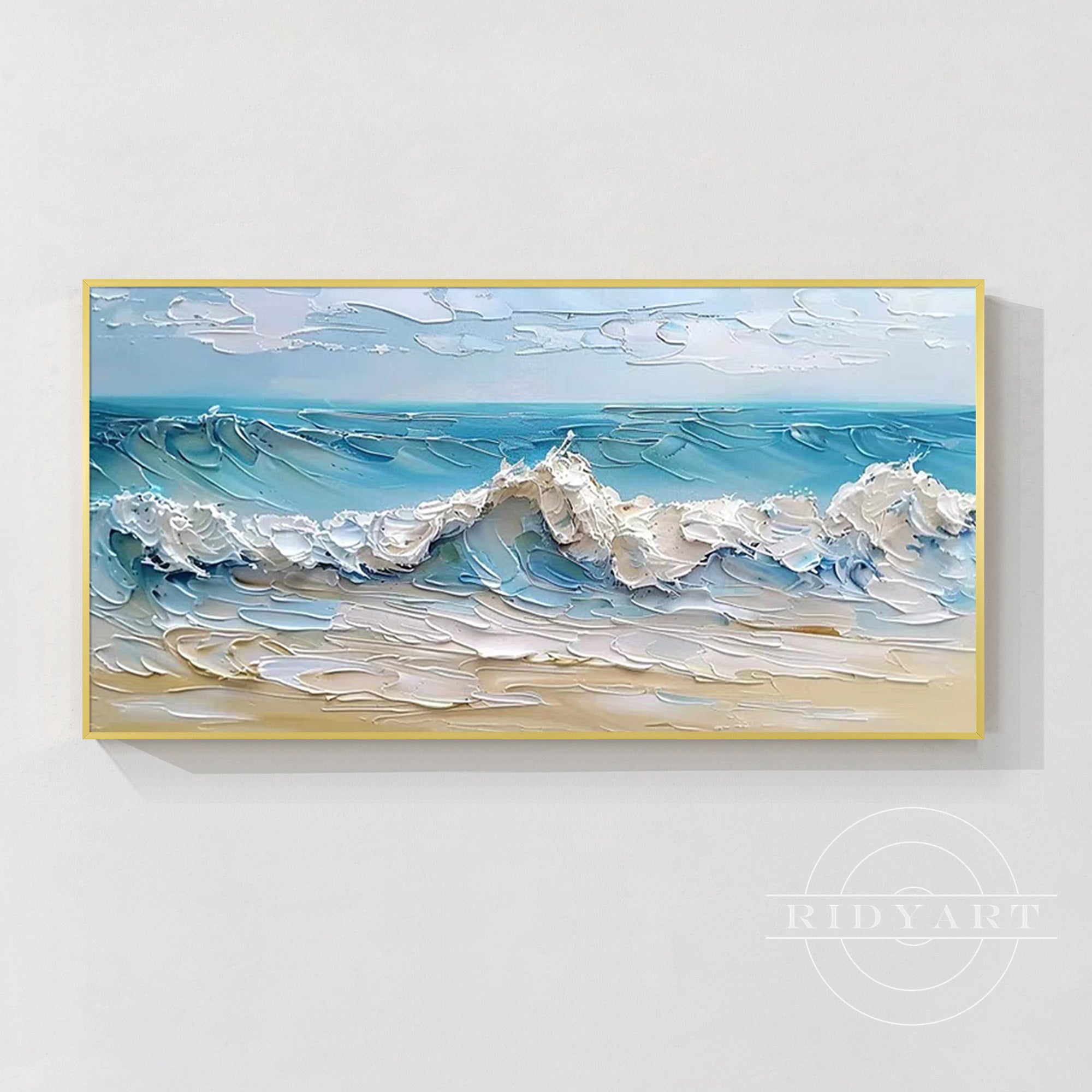 Blue Beige Abstract Ocean Wall Art – Extra Large Textured Canvas