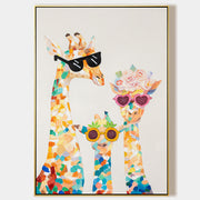 Large Giraffe Family Painting – Hand-Painted Animal Art