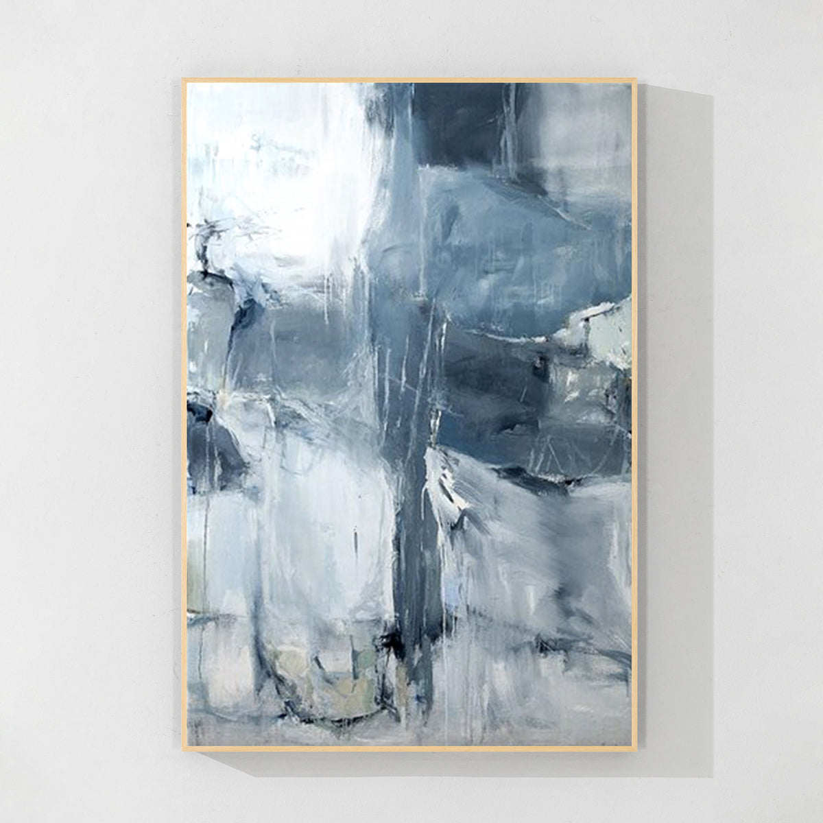 Minimalist Blue, Black & White Abstract Canvas - Large Wall Art