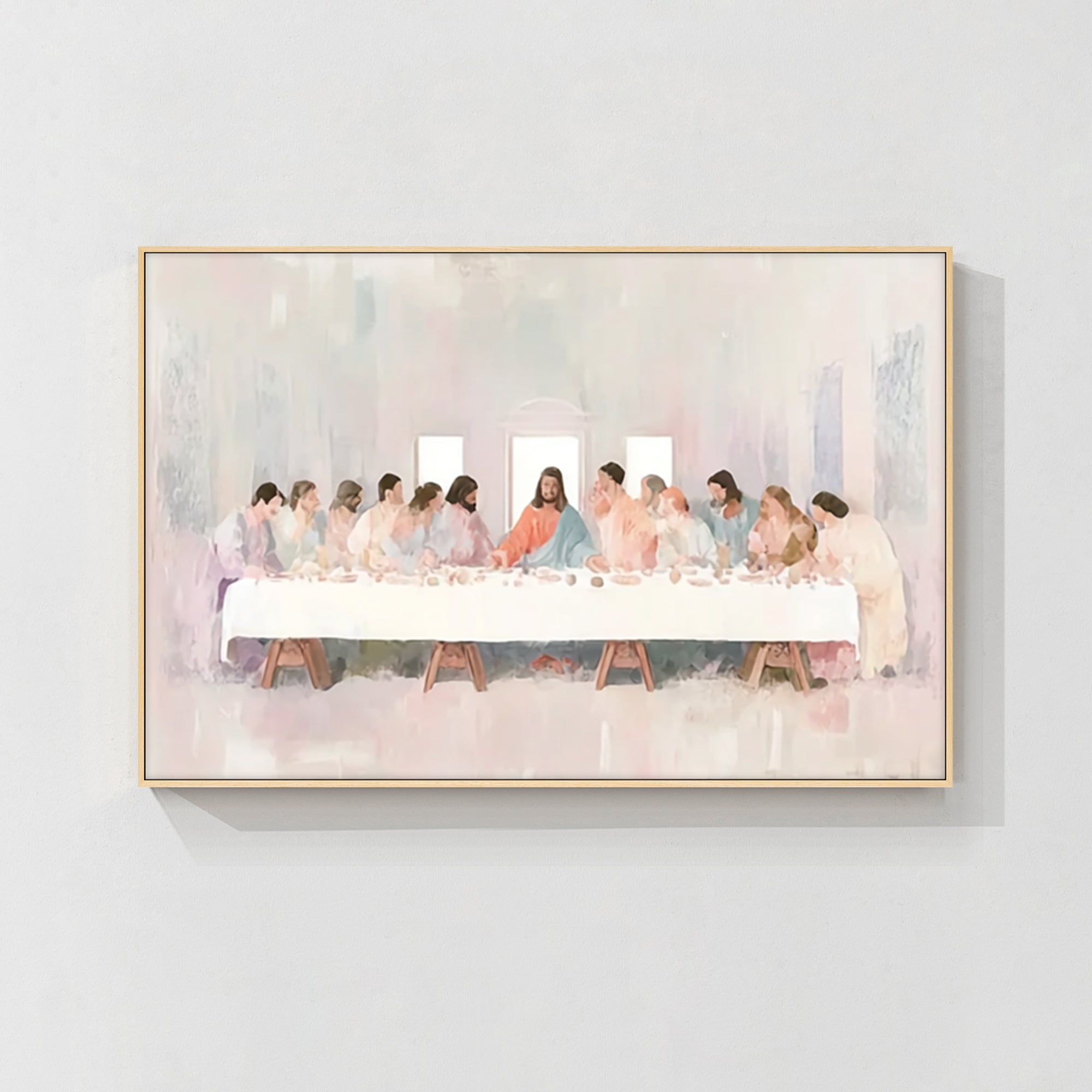 Last Supper Pink Canvas Wall Art, Colorful Jesus Religious Painting