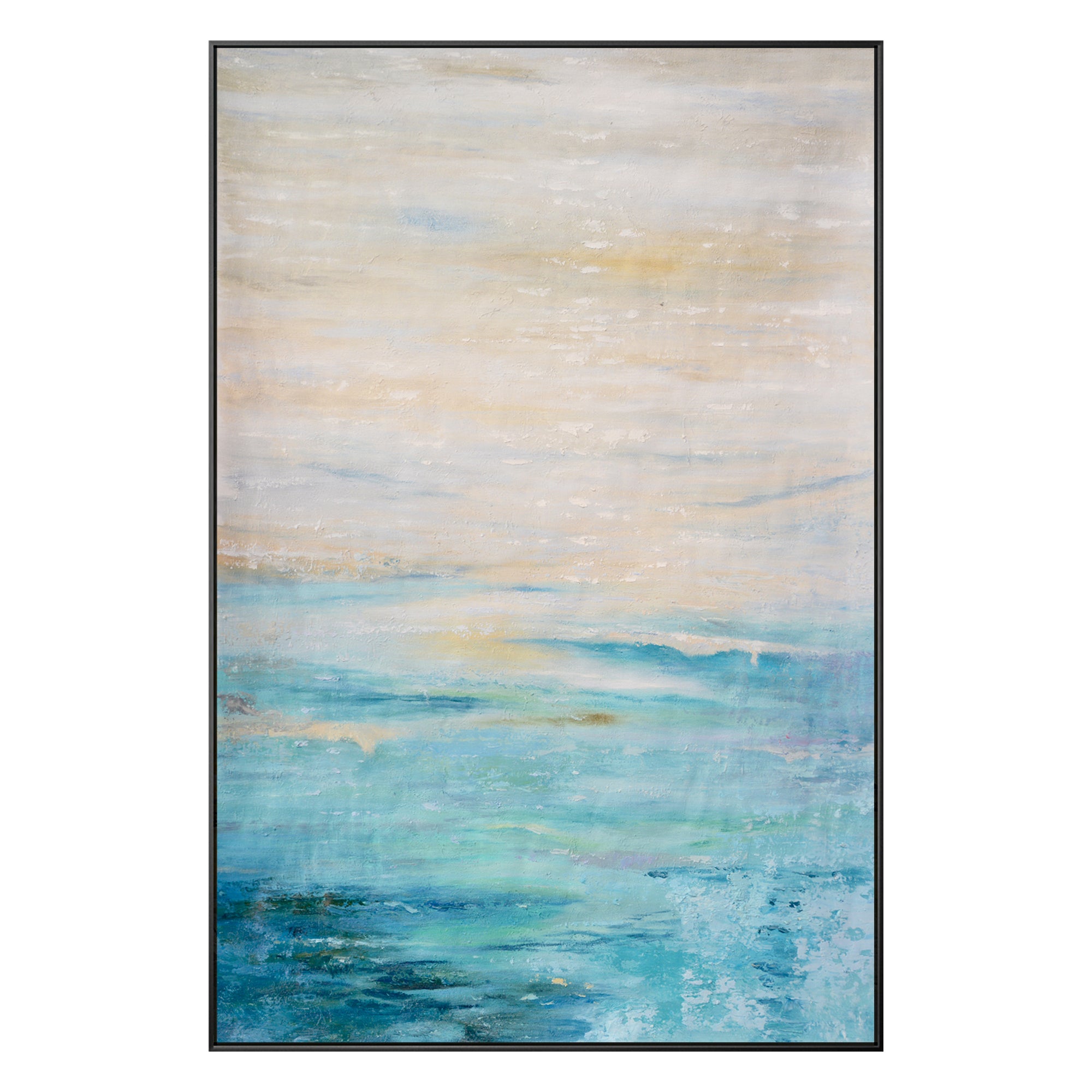 Blue Ocean and Beige Sky Wall Art – Textured Coastal Seascape Painting