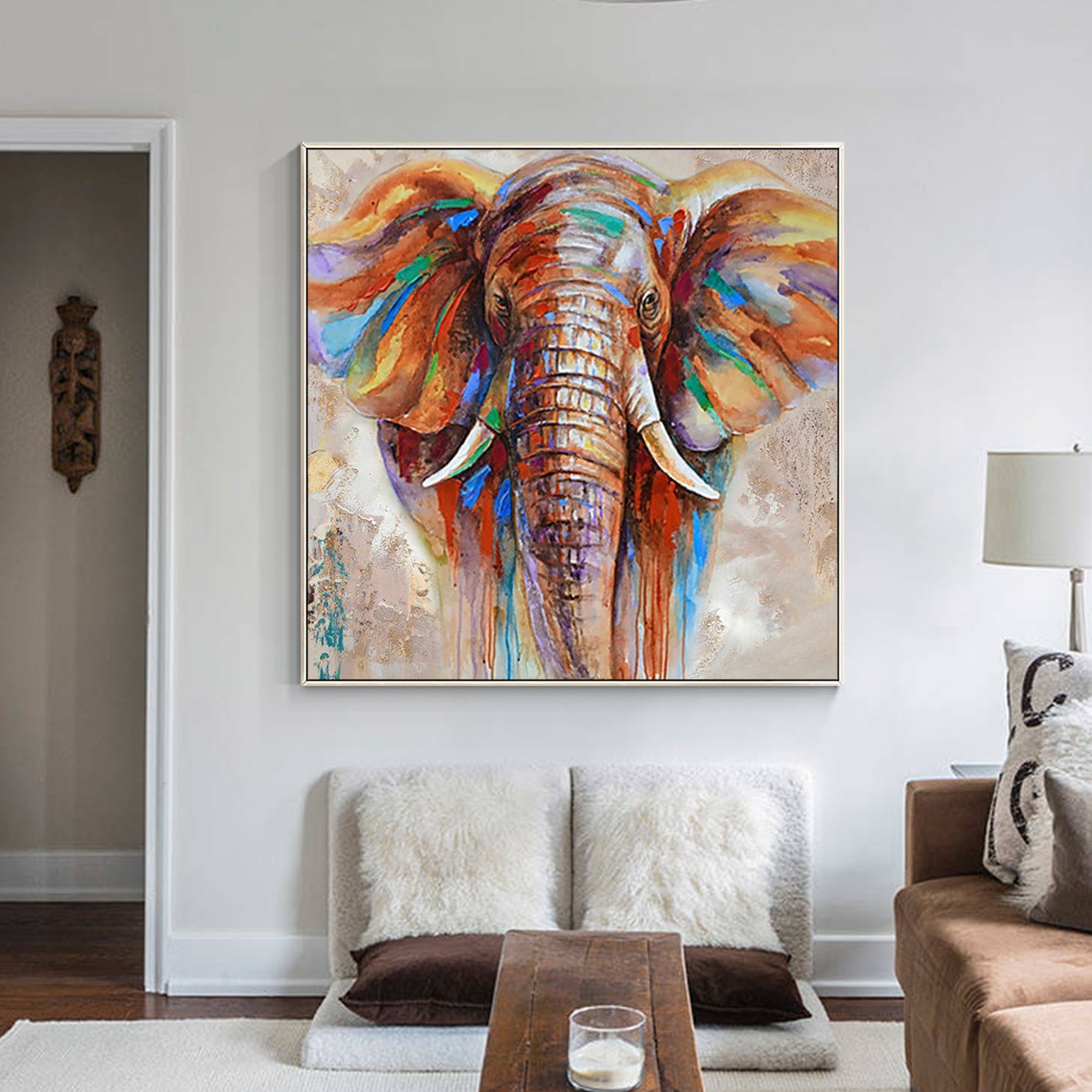 Textured Elephant Painting – Original Colorful Animal Wall Art decot