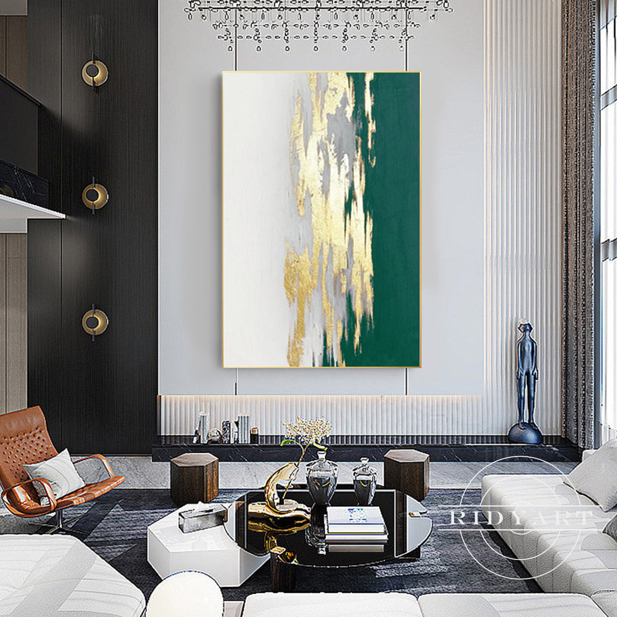 Green Gold Abstract Wall Art | Large Minimalist Canvas Painting