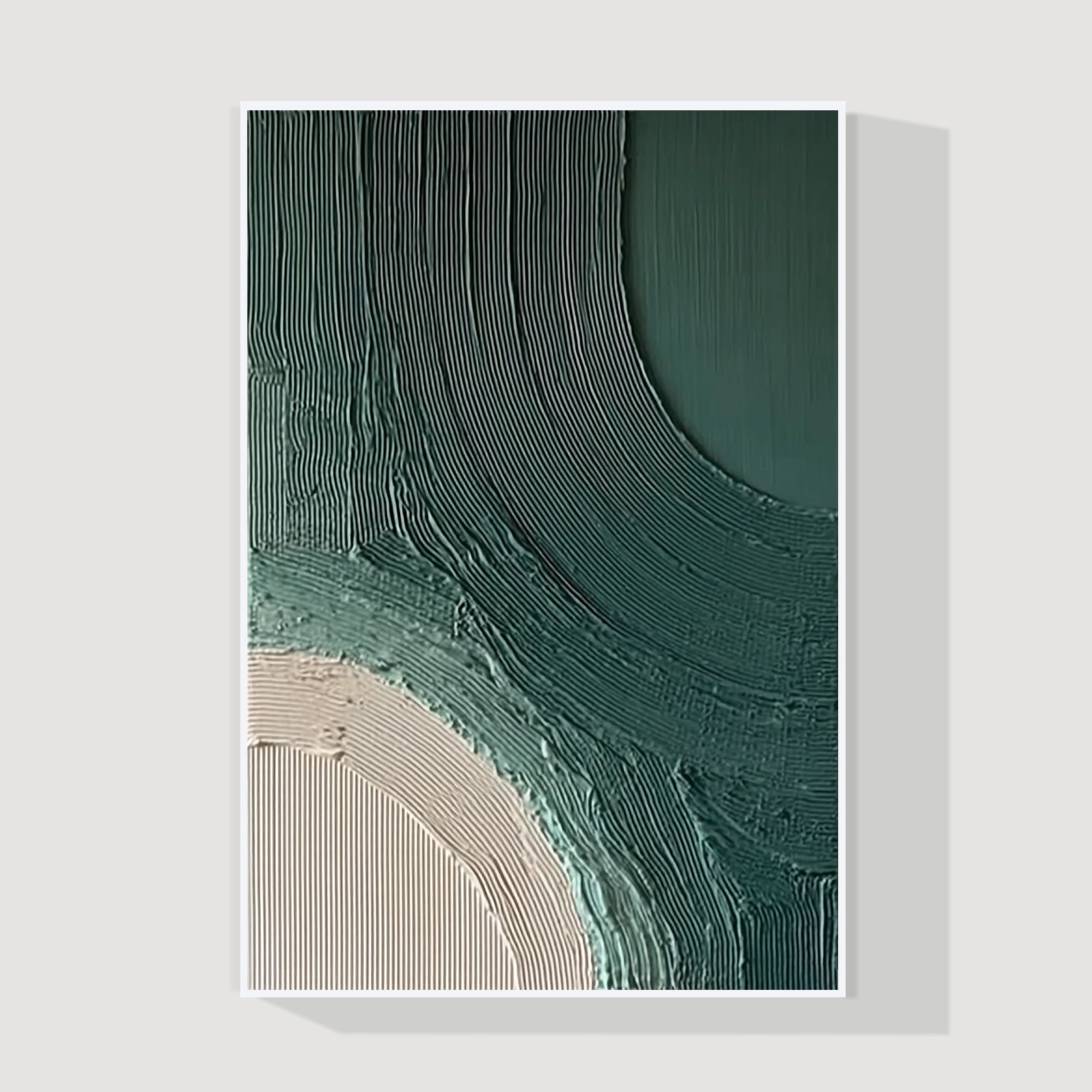 Large Deep Green Abstract Wall Art, 3D Textured Minimalist Wabi Sabi Decor