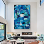 Blue Abstract Texture Blocks – Modern Art with Bold Color and Depth