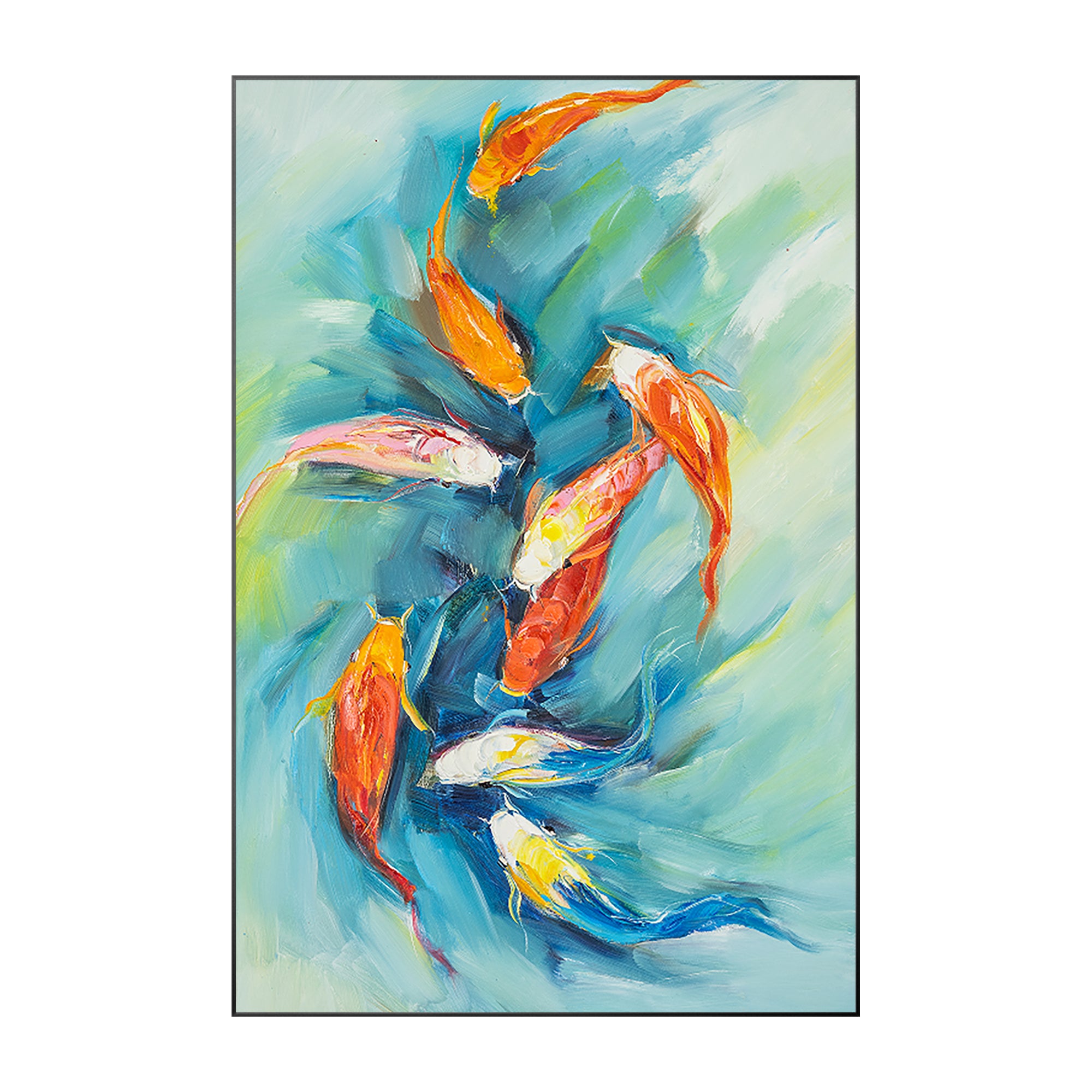 Original Koi Fish Textured Canvas Painting | Feng Shui Abstract Wall Art