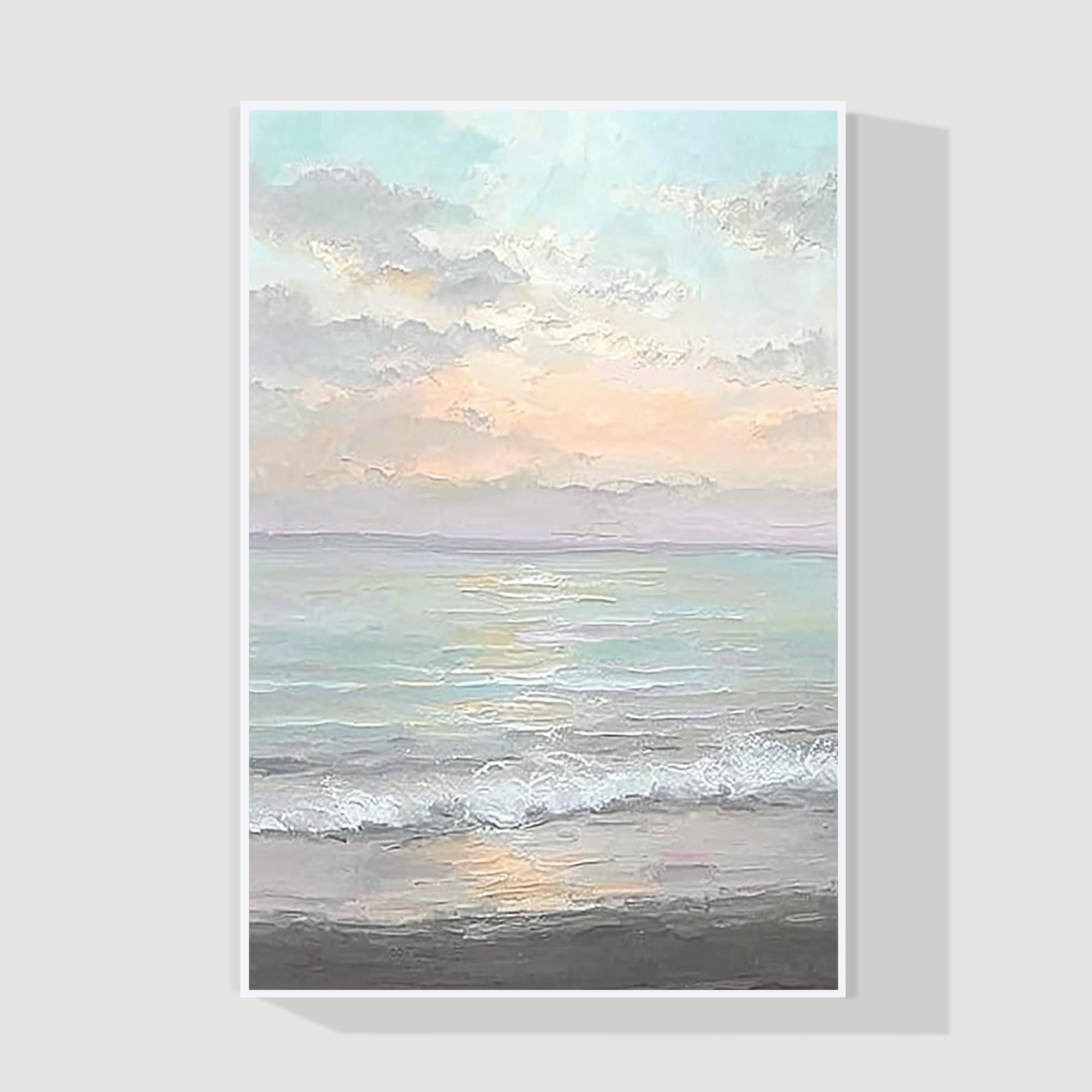 Abstract Sea Sunrise Canvas | Blue Grey Beach Landscape Wall Art