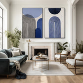 Set of 2 Baby Blue Abstract Textured Geometric Wall Art