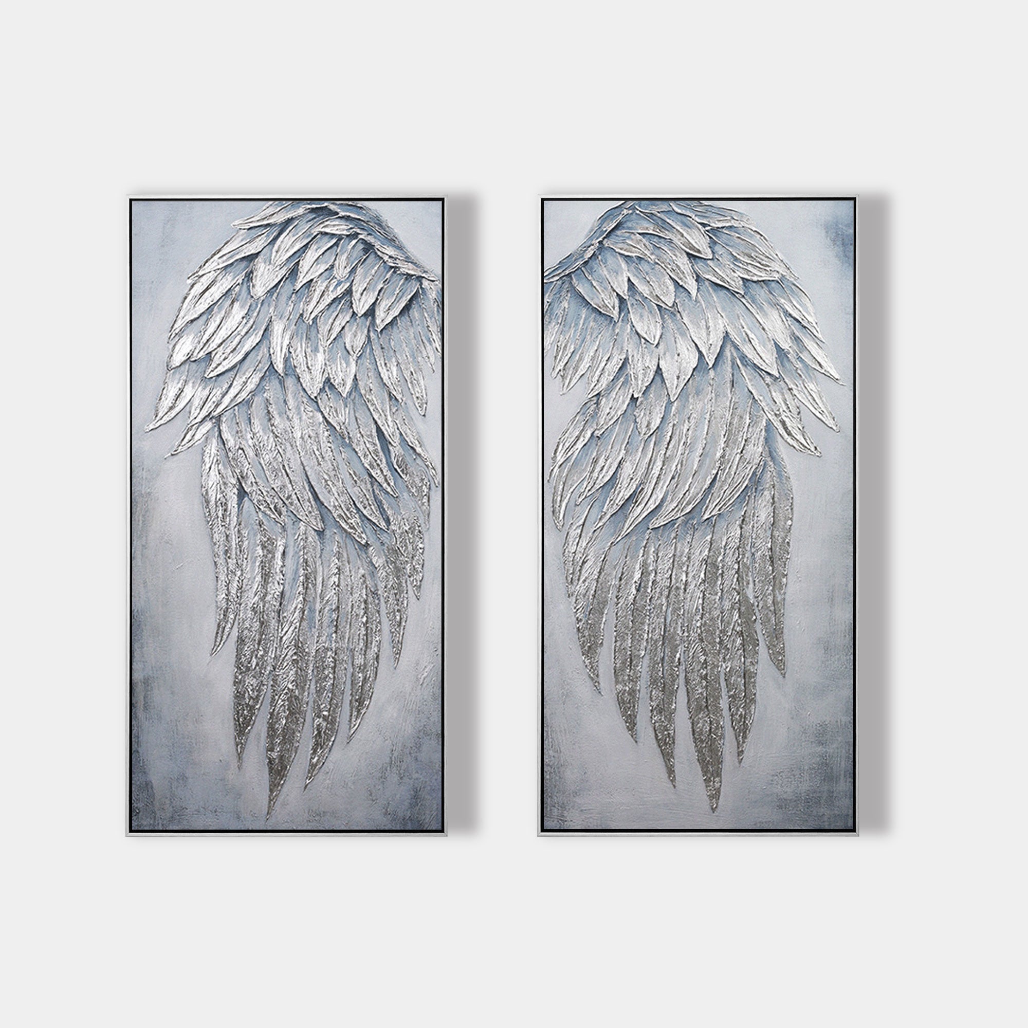 Silver Feather Oil Painting – Elegant Sophisticated Wall Art
