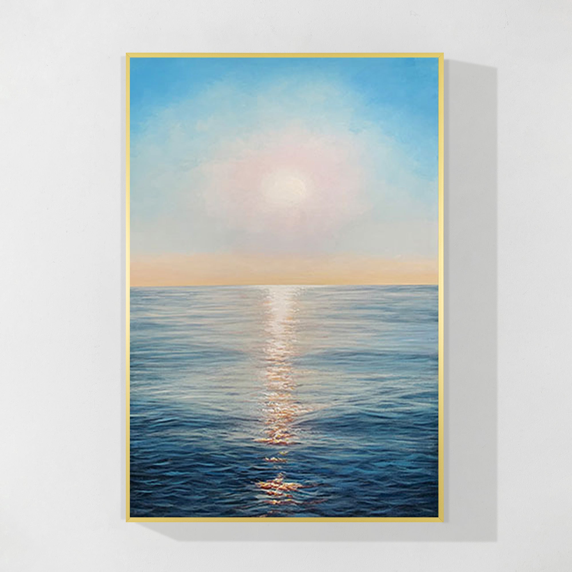 Blue Ocean Sunrise Wall Art – Extra Large Textured Seascape Painting